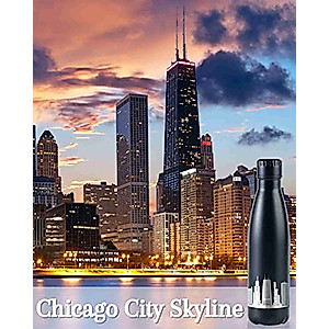 Chicago City Skyline Gifts, Chicago Gifts for Chicago Lovers, Skyline Map 17oz/500ml Stainless Steel Insulated Water Bottle, Perfect for Birthday & Christmas