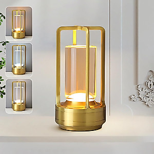 Aiwewin Cordless Led Table Lamp Rechargeable,Battery Operated Led Desk Lamp with Touch Control 3 Color Dimmable Portable Gold Aluminum Beside Lamps for Living Room Office Restaurant Camping