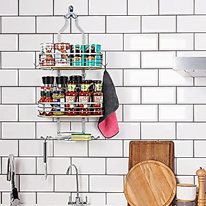 Hanging Shower Caddy, Stainless Steel Bathroom Hanging Shower Organizer Rack Basket, Rustproof Bamboo Basket with Hooks for Towels, Soap, Shampoo, shower accessories, Silver