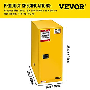 VEVOR Safety Cabinet 1, 18 x 18 x 35.4 inch, Yellow