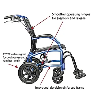 Strongback Mobility Excursion 12S+AB Lightweight Folding Wheelchair for Adults and Seniors - Transport Chair with Built-in Adjustable Lumbar Support; 18" Seat (12" Rear Wheels)