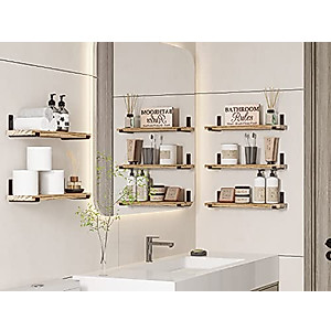 Fixwal Floating Shelves Set of 5, Width 4.7 Inches Wall Shelves, Rustic Wood Wall Storage Shelves for Bedroom, Living Room, Kitchen, Bathroom, Home Decor, Office and Plants (Carbonized Black)