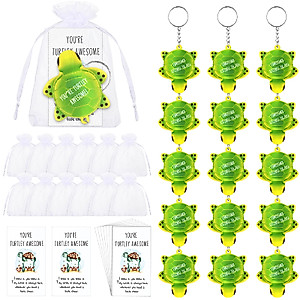 Huquary 30 Pcs Inspirational Sea Turtle Keychain Bulk You're Turtley Awesome Key Ring Relief Stress Squeeze Turtle Keychain with Inspirational Card Organza Bag for Employee Appreciation Day Gifts