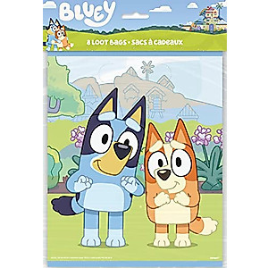 Unique Bluey Party Favors Bundle - 16 Loot Bags and 16 Blowouts, Happy Birthday Sticker - Party Supplies Goodie Bags, Birthday Party Favor Bags and Decorations - Officially Licensed
