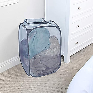Smart Design Mesh Pop Up Flip Laundry Hamper and Basket - Handles and Side Zipper - Durable Fabric Collapsible Design - Clothes, Toys - Home - Holds 3 Loads - 15 x 25 Inch - Teal