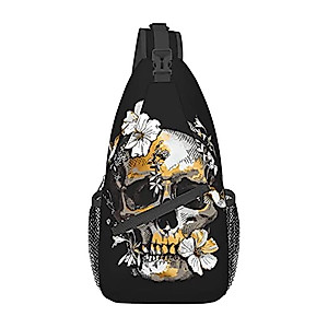 Yrebyou Skull Sling Bag for Women Crossbody Backpack Travel Shoulder Hiking Bags Waterproof Daypack For Beach Outdoor Camping
