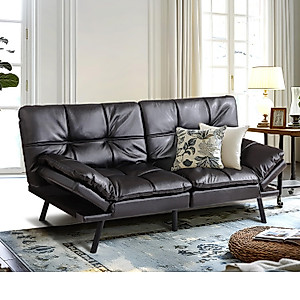 MUUEGM Futon Sofa Bed Couch Memory Foam Futon Convertible Couch Bed Sleeper, Modern Love Seat Daybed Sofa for Living Room, Small Space, Office, 71", Adjustable Backrests Armrests, Black