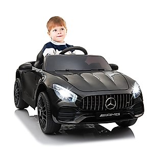 TOBBI Ride On Car 12V Licensed Mercedes Benz AMG GT Electric Car for Kids Ride On Toys Vehicle with 2.4G Remote Control, 2 Powerful Motors, Music, Horn, USB, Black