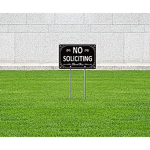 KooMate No Soliciting Sign for House - All Metal Construction - No Soliciting Yard Sign with Stake - 12" x 8", 15.7" Long Metal Stakes Included