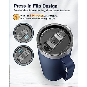 LyriFine Travel Mug with Handle, Od335 24oz Insulated Coffee Mug with Lid, Travel Mugs for Hot and Cold Double-Wall Vacuum Stainless Steel & Sliding Lid for Daily Life, Travel, Office, Blue