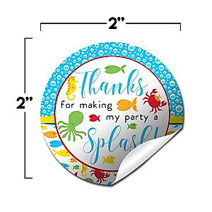 Aquatic Under The Sea Birthday Thank You Sticker Labels for Kids, 40 2" Party Circle Stickers by AmandaCreation, Great for Party Favors, Envelope Seals & Goodie Bags