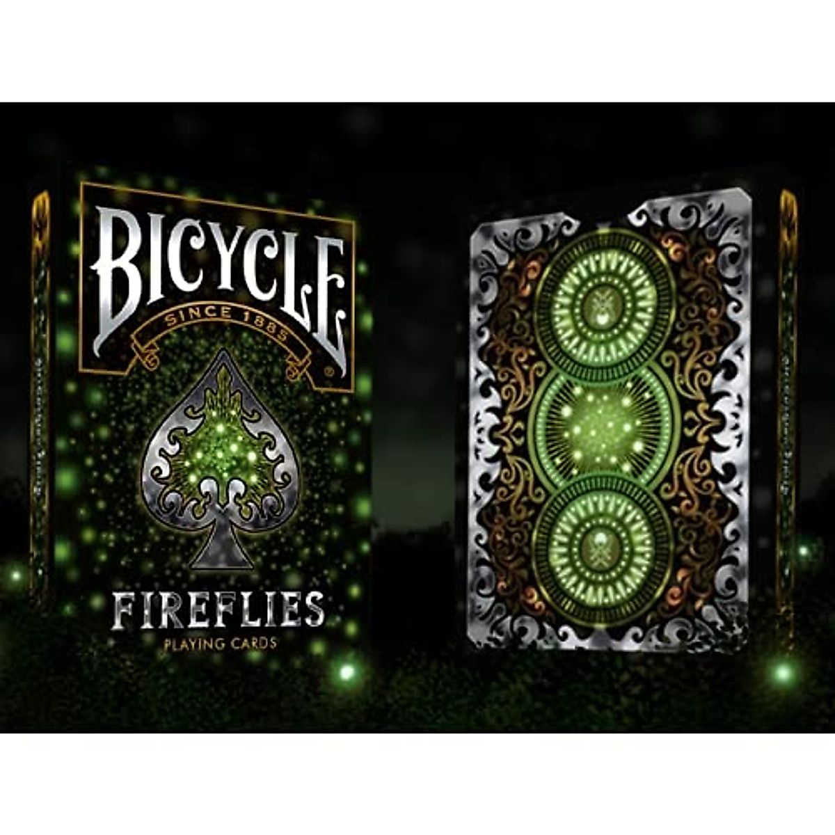 Bicycle Playing Cards Fireflies Design | Limited Edition Deck Pitch-Black with Glowing Effects, Silver