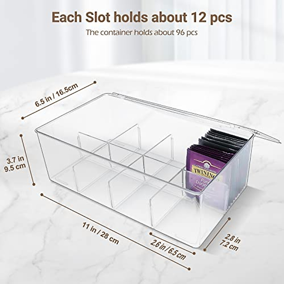 Puricon 2 Pack Tea Bag Organizer Clear Acrylic Tea Storage Box with Lid Bundle with Mug Holder Organizer Coffee Cup Rack for Countertop