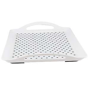 HOIGON 4 Pack 16.5 x 11.4 x 1.6 Inch Anti-Slip Food Serving Tray with Handles, Rectangular Plastic Serving Trays Cafeteria Trays Dinner Trays for Eating On Couch, Bed