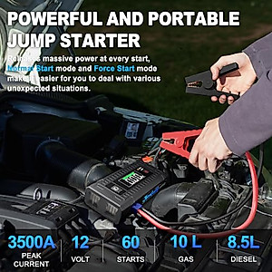 JOMGAND JQ3500 Portable Jump Starter, 3500A 12V Car Battery Booster Pack for Upto 10.0L Gas or 8.5L Diesel Engines, Jumper and Jump Box with 100W Two Way Fast Charge, 36 Months Ultra-Long Standby