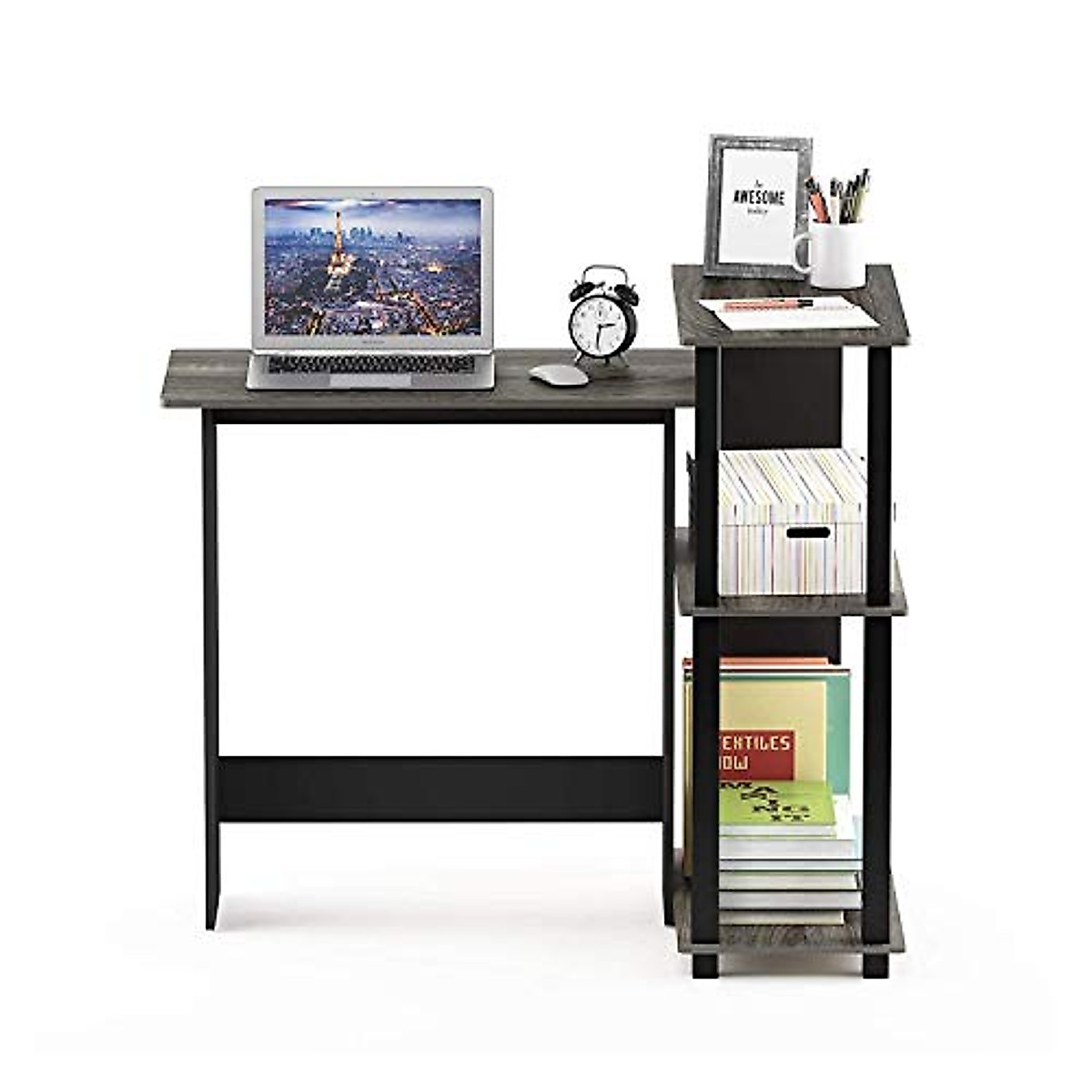 Desk Corner Computer with Bookshelf, French Oak Grey/Black (Color : French Oak Grey/Black)