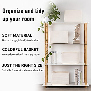 SIXDOVE 4 Pack Storage Baskets for Organizing Toys, Towels, and Clothes, Woven Basket for Shelves, Sturdy Nursery Cube Bins for Storage, 13''L x9''W x7.8''H, White