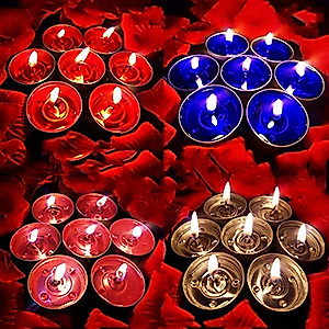 Tea Lights Candles, 50 Pack Flameless Colorful Tealights Holder Variety Relaxing Paraffin Pressed Wax 2 Hours Burn Time for Travel,Centerpiece,Party Gift Happy Birthday New Year Wedding (Blue)