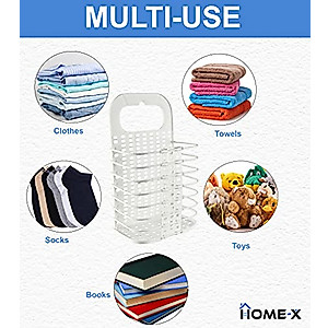 HOME-X Collapsible Laundry Hamper, Plastic Clothes Hamper and Collapsible Laundry Basket, Convenient Hanging Laundry Hamper, 18" L x 10 ½” W x 6 ½” H, White