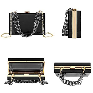 Linkidea Women's Clear Purse, Acrylic Clear Clutch Bag, Transparent Stadium Approved Crossbody Shoulder Evening Handbag with Two Detachable Chains for Wedding, Party (Clear Black)