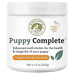Wholistic Pet Organics Puppy Essentials - 8 Oz - Organic Pumpkin Powder Dog Supplement for Skin & Coat Health, Itching Relief, Omega 3 & Probiotics - Vitamins for Immune Support, Dog Food Additive