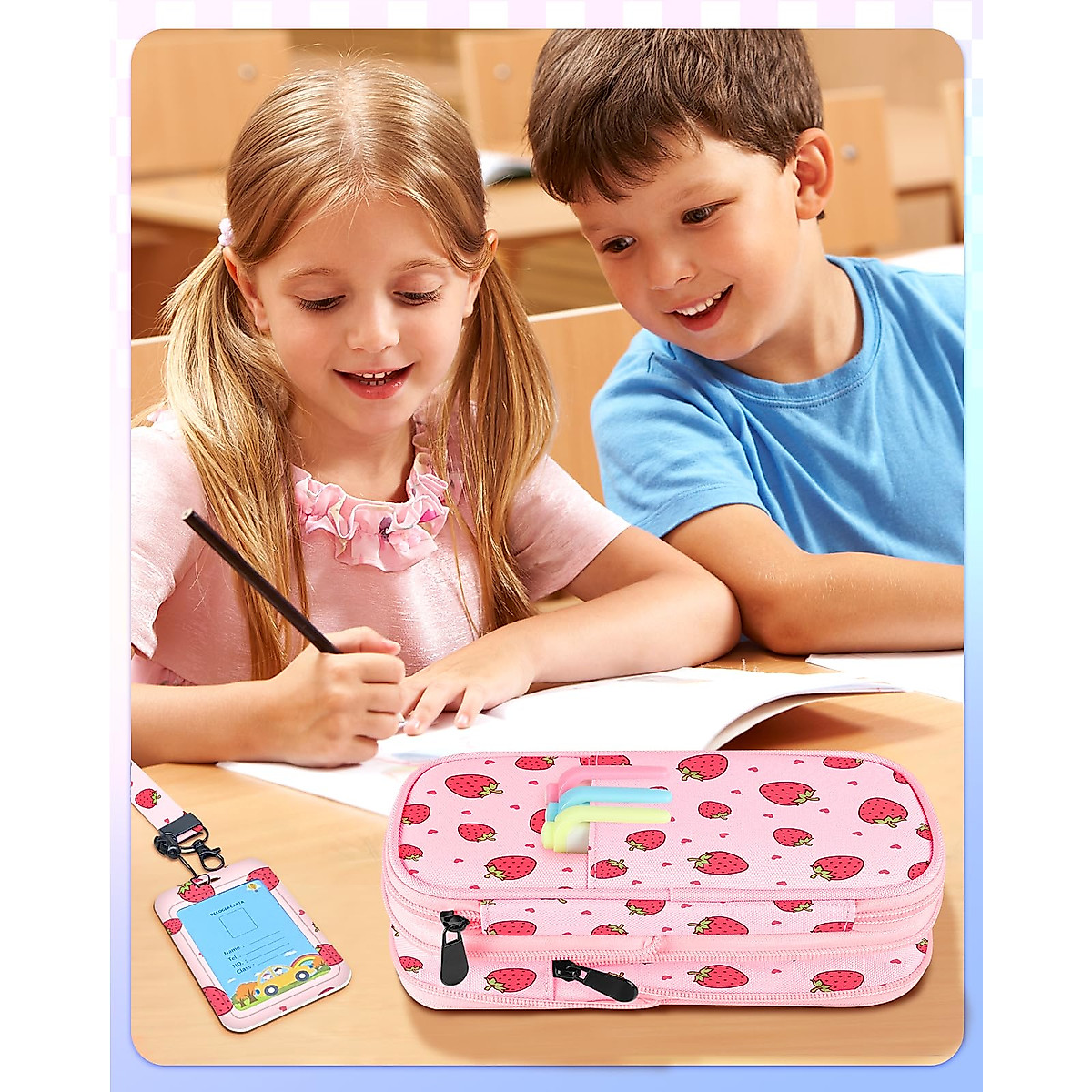 LISEVO Cute Pencil Case - Aesthetic Strawberry Pencil Pouch, Medium Capacity Colorful Pen Bag with Zipper, School Supplies Organizer Stationary Pen Holder for Girls Teens