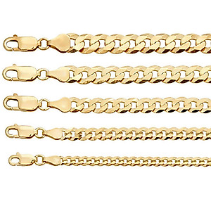 HarlemBling 14k Gold Over Solid 925 Sterling Silver - Men's Ladies Flat Cuban Chain - Made In Italy - 18-30" - 4mm 5mm 6mm 7mm 8mm - Necklace (20, 8mm)