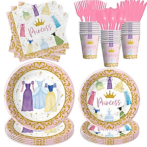 Suhelkit Princess Birthday Party Decorations Tableware - Princess Party Decorations Supplies For Birthday Baby Shower, Plate, Cup, Napkin, Disposable Cutlery, Princess Birthday Decorations | 24 Guest