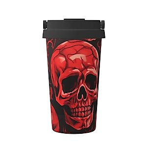 Insulated Coffee Mug Red Skulls 17oz Double Wall Vacuum Stainless Steel Tumbler With Leak-Proof Lid And Handle, Cute Travel Thermos Mug For Cold Hot Drinks