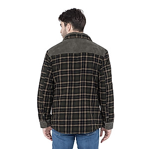 NEWHALL Men's Plaid Long sleeve flannel lined Buttoned Shirt, Winter Windproof and Warm Jacket S Dark Green