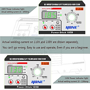 HONE ARC Welder, Actual 185Amp 110V/220V Stick Welder with Lift Tig Function, Digital IGBT Inverter Welding Machine with Hot Start Arc Force Anti-Stick VRD, High Duty Cycle for 1/16"-5/32" Welding Rod