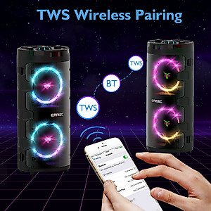 EARISE M62 Portable Bluetooth PA Speaker, Dual 6.5" Rechargeable Indoor/Outdoor Bluetooth Karaoke Audio System, TWS, Party Lights, LED Display, FM/AUX/MP3/USB/SD/TF