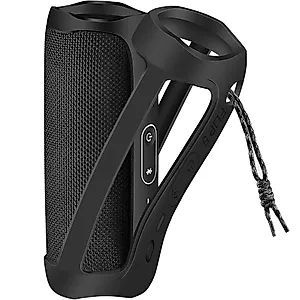 Silicone Case for JBL FLIP 5 Waterproof Portable Bluetooth Speaker, Gel Soft Skin Rubber Cover, Travel Carrying Storage Bag Pouch with Shoulder Strap and Carabiner (Blue)