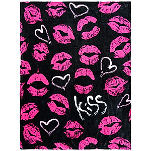 Infinity Republic - Kiss Kiss Black & Pink Soft Fleece Throw Blanket for Valentines Day Gifts- 50x60 Perfect for Living Rooms, Bedrooms, Kids' Rooms, Outdoors