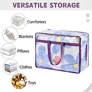 20 Gallon Large Clear Blanket Storage Bags for Bedding with Zipper Handles, 76L Oversized Comforter Storage Bag King Size, Folding Plastic Bedding Storage for Clothes, Bed Sheet, Pillow, Toys, 4Pack