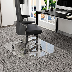 GLSLAND - 36"x 46" Glass Chair Mat/Office Chair Mat/Computer Desk Mats - 3MM Premium Tempered Glass-Hard Protect Floor Easy Glide Swivel Chairs for Carpet/Home/Office