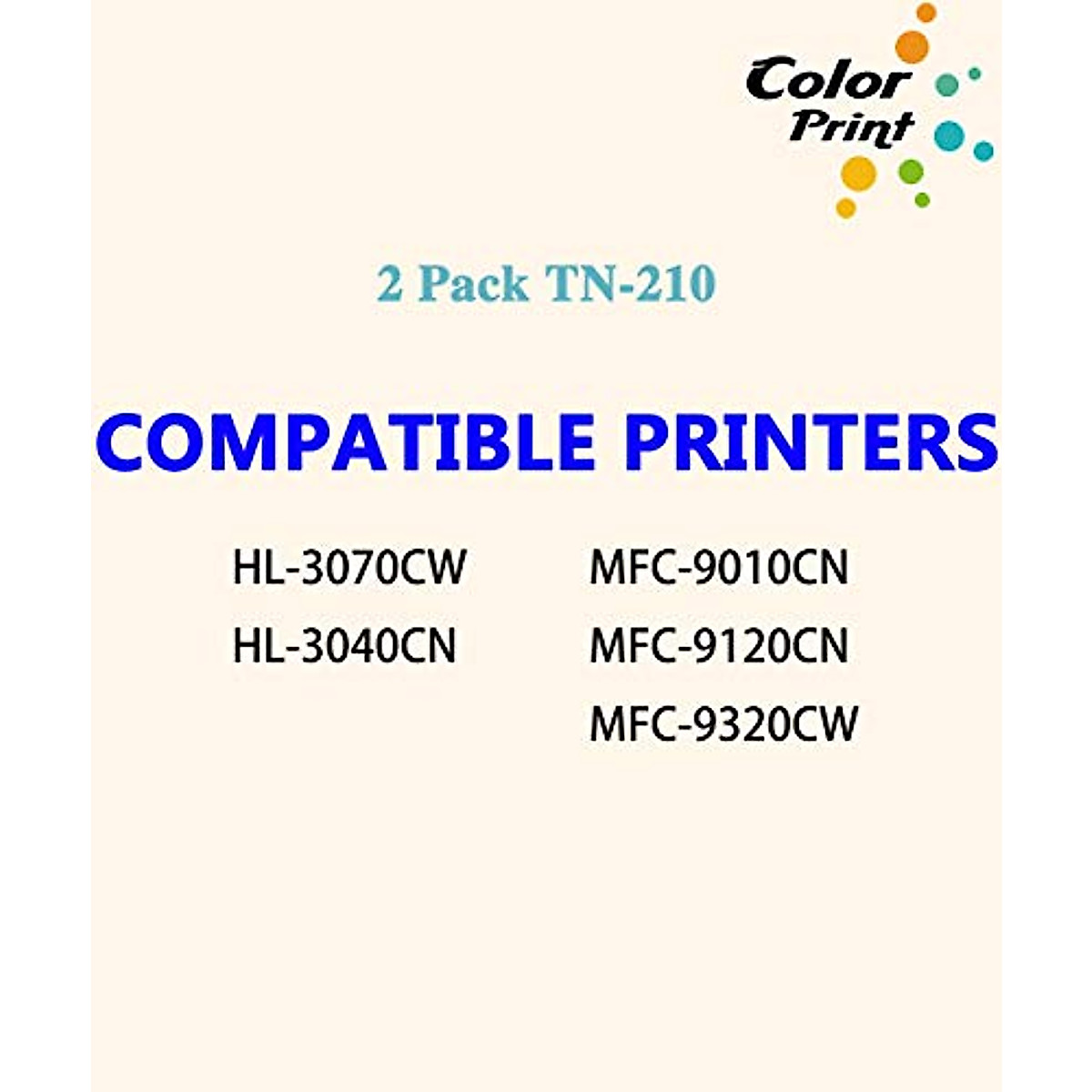 2-Pack ColorPrint Compatible TN210 Toner Cartridge Replacement for TN-210 TN-210BK TN210BK Work with HL-3075CW HL-3070CW HL-3040CN HL-3045CN MFC-9325CW MFC-9320CW MFC-9120CN Printer (Black)