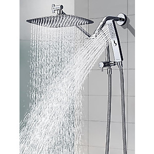 G-Promise All Metal 12 Inch Shower Head with Massage Mode Handheld, Rain Shower Head with Handheld Spray Combo, 3-Way Diverter with Pause Setting, 11 Inch Adjustable Extension Arm (Chrome)