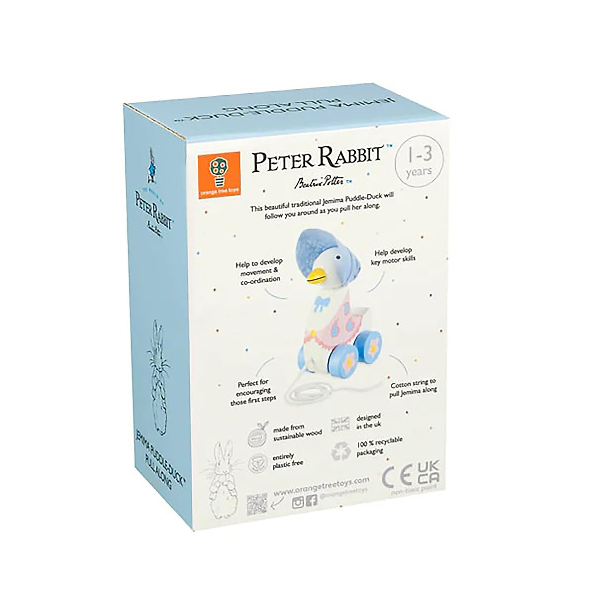 Orange Tree Toys Peter Rabbit: Pull Along: Jemima Puddle-Duck - Wooden Toy, Wheeled Character, Encourage First Steps, FSC Certified, Licensed, Toddler & Kids Ages 1+