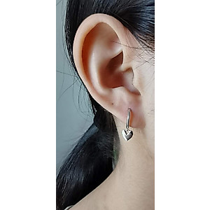 Cute Heart Love Dangle Drop Cartilage Small Huggie Hoop Earrings For Women Girls Minimalist S925 Sterling Silver Charm Dangling Cuff Sleeper Hoops Dainty Hypoallergenic Jewelry Gifts for Her Daughter (Silver)