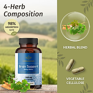 HERBAMAMA Brain Support Capsules - 1400mg Energy and Brain Support Supplement for Adults with Bacopa, Panax Ginseng and Ginkgo Biloba - Vegan, Non-GMO Focus Supplement, 100 Caps