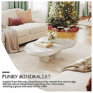 HOTICKME Cloud Coffee Table for Living Room, Cream Color Center Table, 47.24" Central Table with 3 Legs, Simple Style End Table
