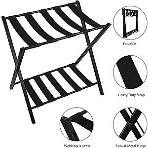 Heavy Duty Luggage Rack Folding Metal Suitcase Luggage Stand with Storage Shelf-2 Tiers, Black