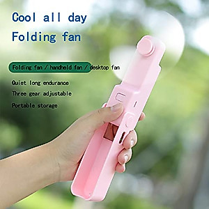 Dalontun Battery Operated Personal Fan Desk Handheld 3 speeds Portable 800Mah Usb Mini Foldable Desktop Fan Rechargeable Home Office Hands Free Clip Speed Small Cooling Adjustable Table Travel(White)