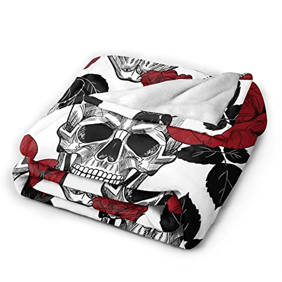 Rose and Skull Blanket Throw Soft Fleece Ultra Warm Plush Micro Flannel for Bed Sofa Couch Office Home Lightweight Gifts Women Men 50"x60"