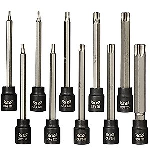 Extra Long Torx Bit Socket Set (10 Pack) - Long 3.5" Torx Bit in 3/8" Drive T10 - T60
