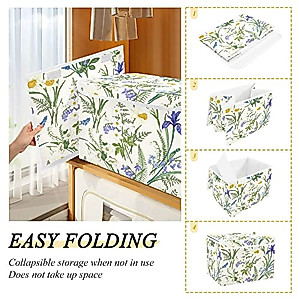 Kigai Collapsible Blooming White Flowers Storage Basket with Lids and Handles,Storage Bins for Shelves Closet Bedroom,Office Storage