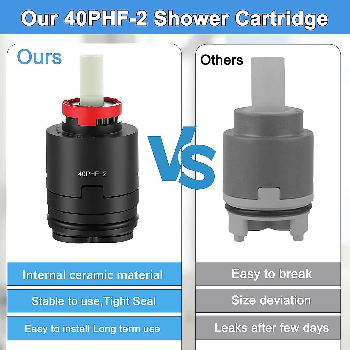 Vayolli 40PHF-2 40mm Pressure Balance Cartridge, Shower Cartridge Replacement, Faucet Cartridge Replacement for Tub/Shower Faucet Valve (with Distributor) Height 3.1 in (79 mm) Width 1.57 in (40 mm)