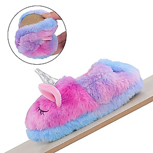 KAKU NANU Toddler Rainbow Slippers Cute Fluffy Slipper Animal House Shoes for Girls Boys (Colorful,5-6 Toddler)