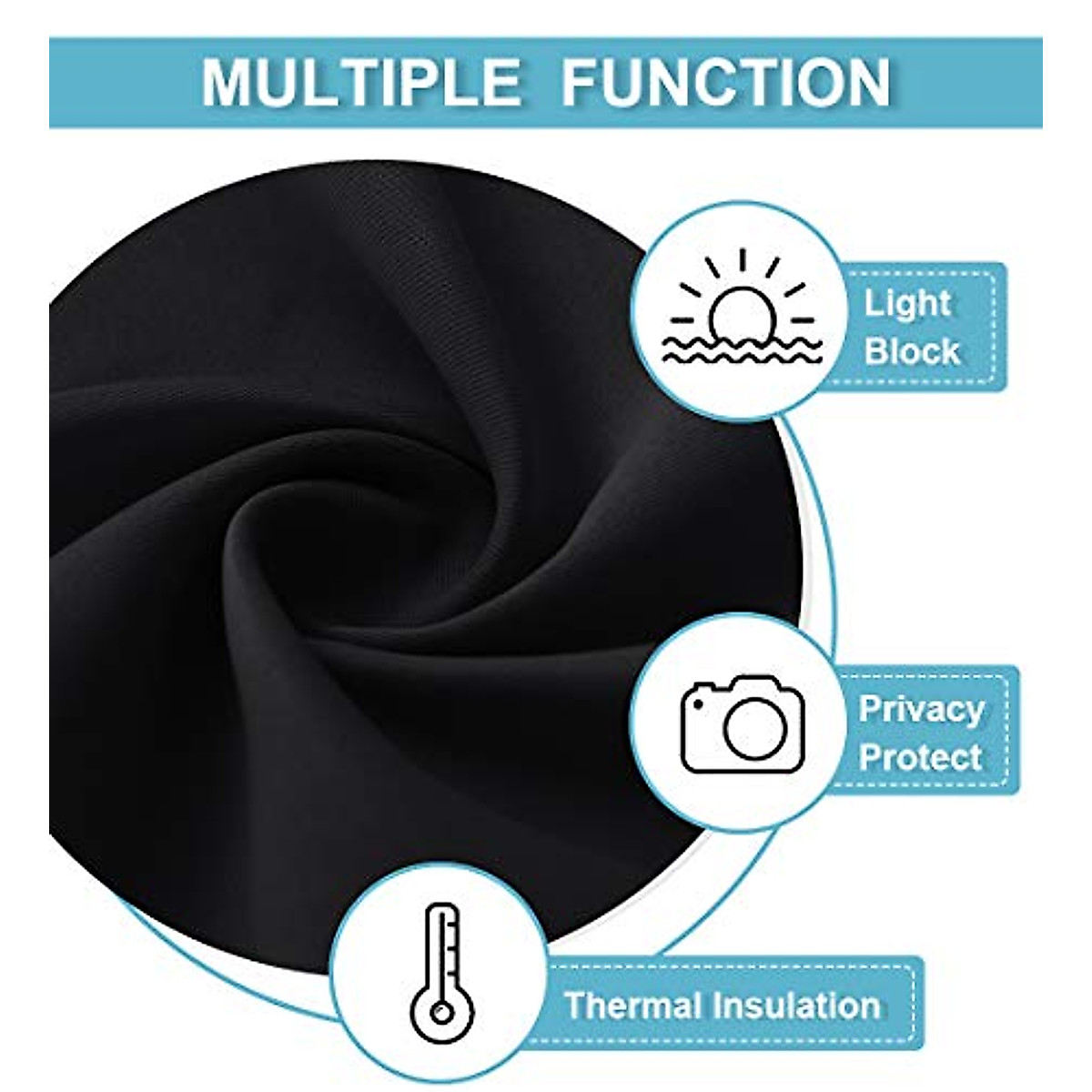 RYB HOME Bedroom Blackout Curtains - Black Curtains Solar Light Block Insulated Drapes Energy Saving for Bedroom Dining Living Room, 42 x 45 inches Long, Black, Set of 2